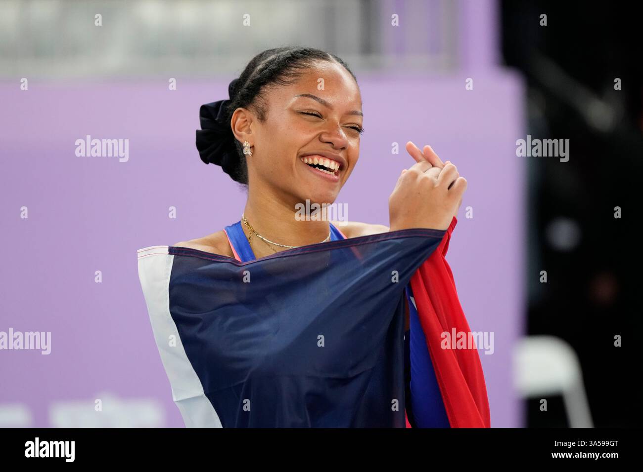 Marie-Julie Bonnin, of France, celebrates after winning gold in the ...