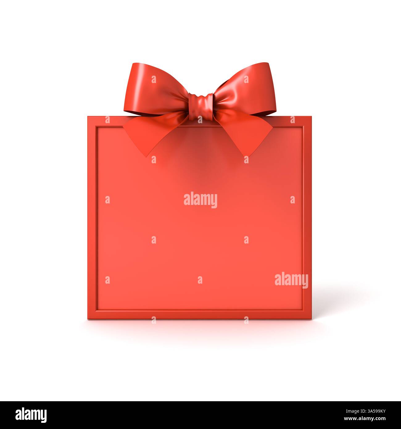Blank red gift box sign frame mockup or red square present signboard ...