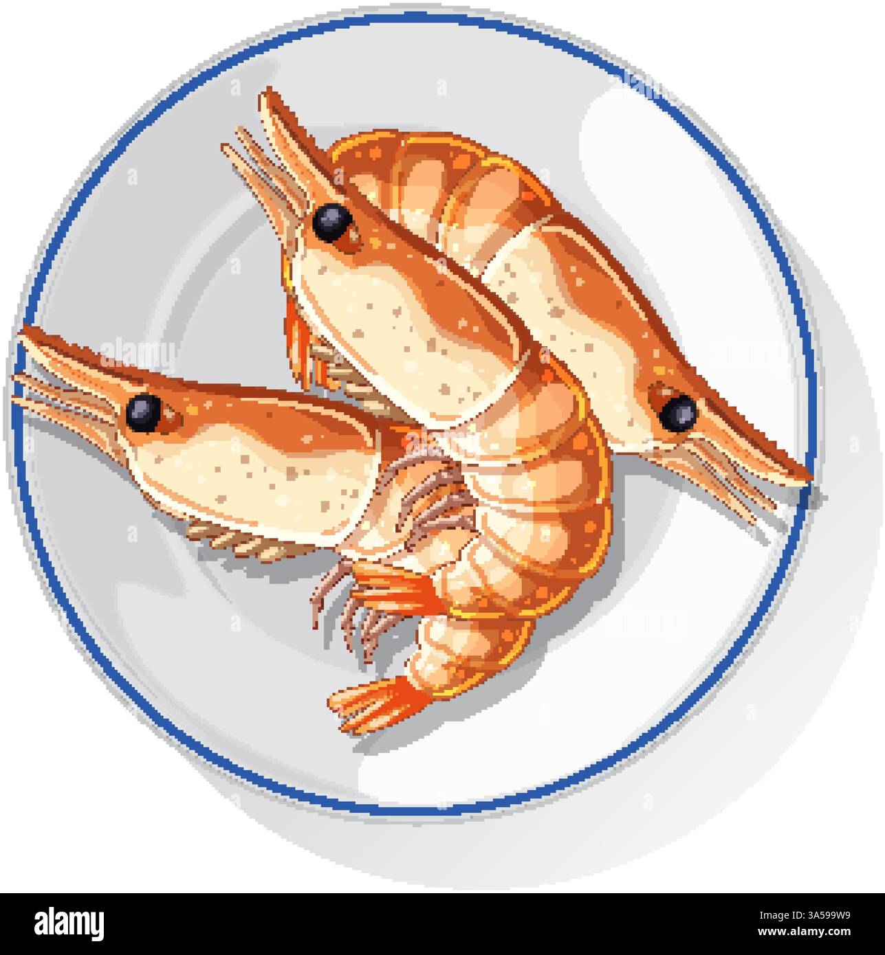 Detailed vector art of two shrimp on a white plate with realistic ...