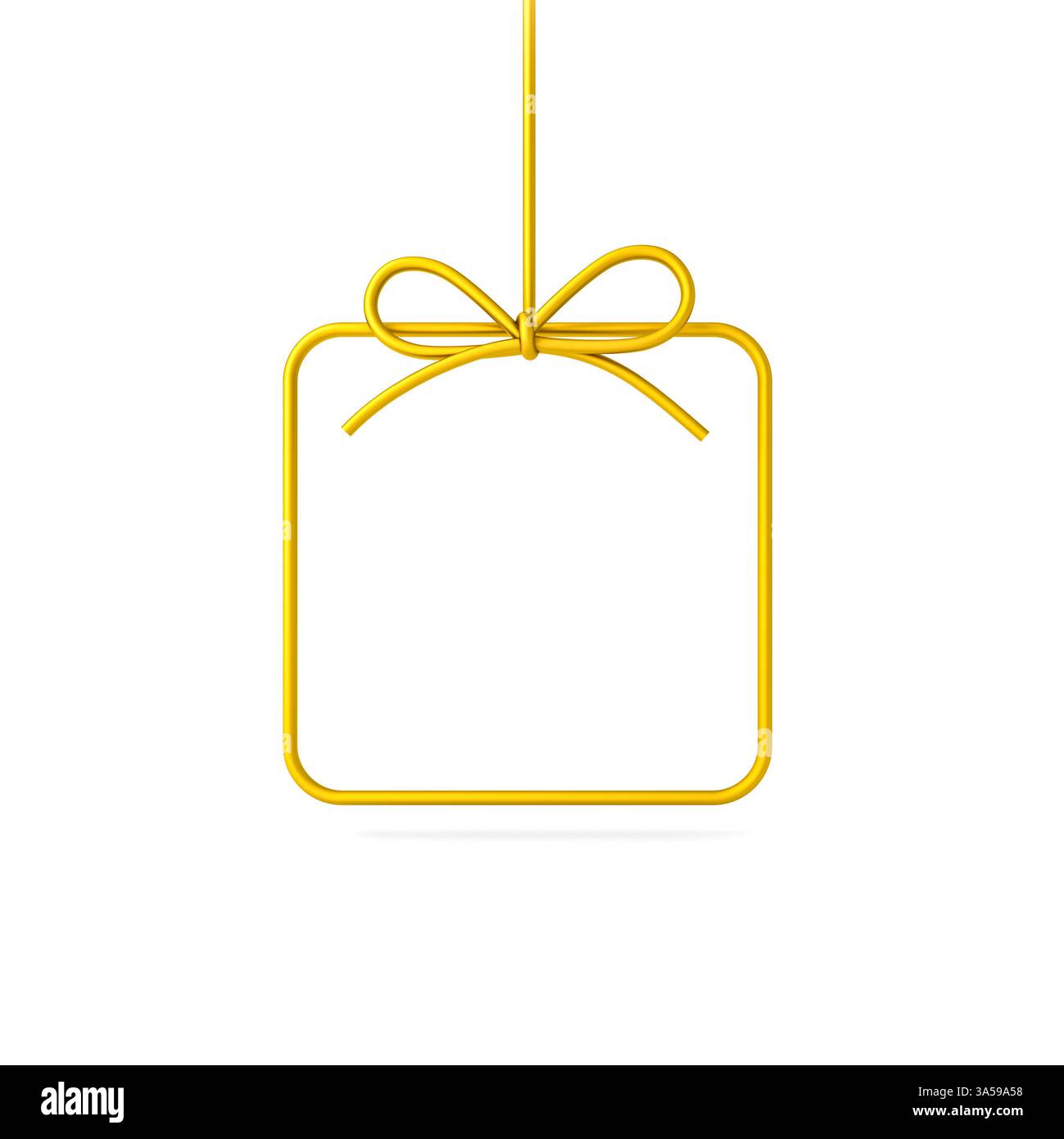 Hanging gold gift box frame or golden present frame with round border ...