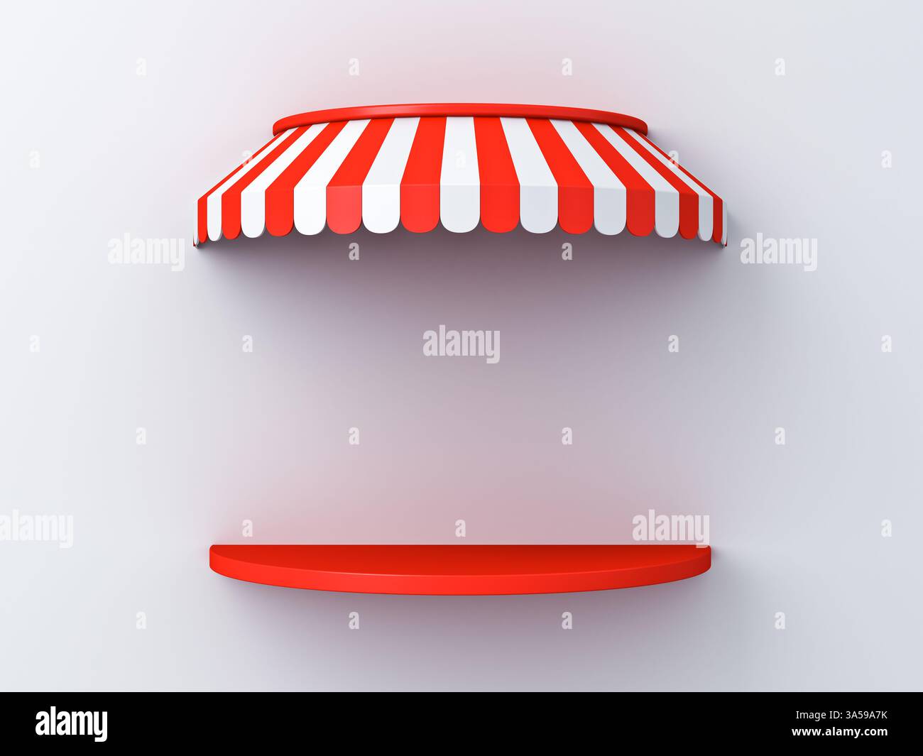 Blank red product display podium expo pavilion kiosk shop shelf or ...