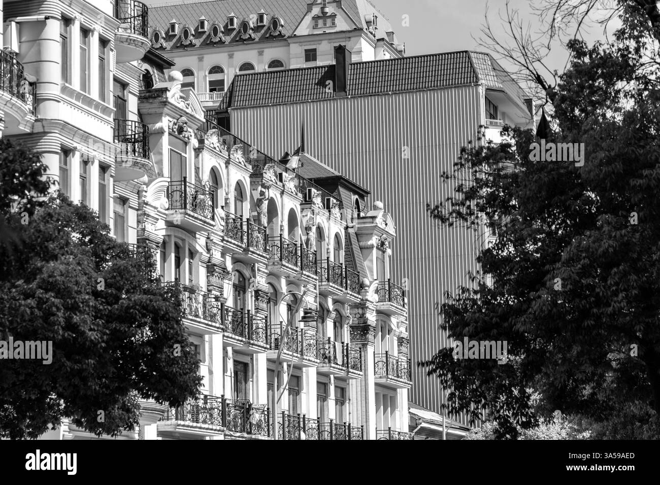 Traditional Georgian architecture and street view in the city of Batumi ...