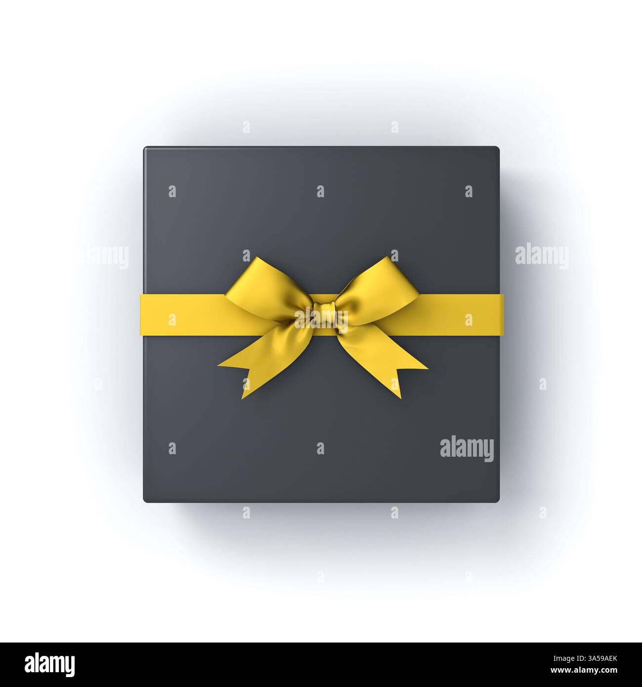 Top view of black present box or black gift box with gold ribbon bow ...