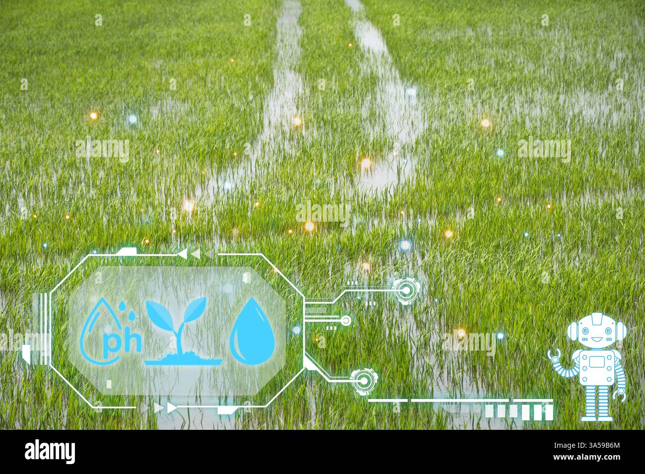 Smart farm digital icon and futuristic AI data infographic of Watering ...