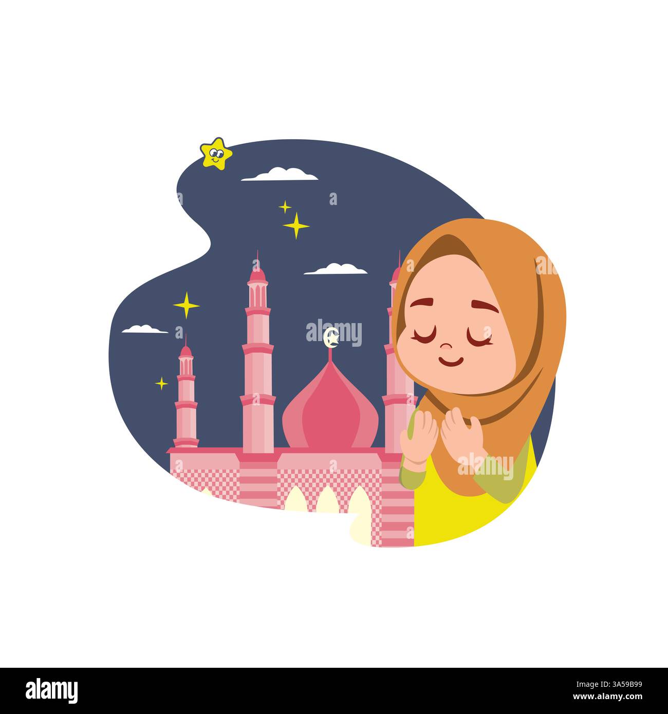 The girl has a peaceful expression with her eyes closed and hands ...