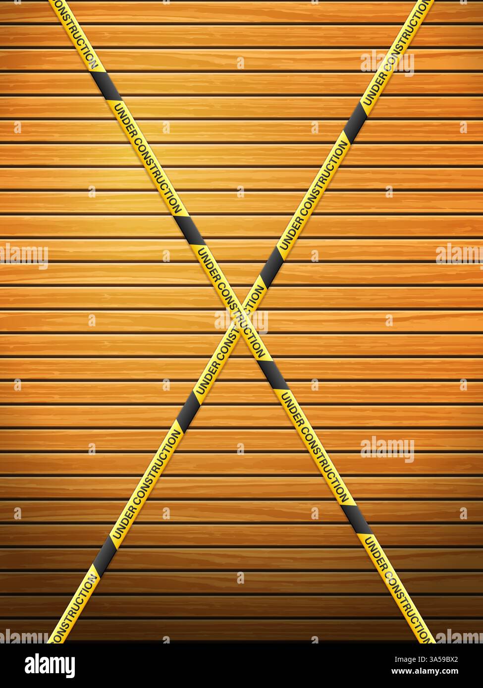 Under construction tape on wooden background. Vector illustration Stock ...
