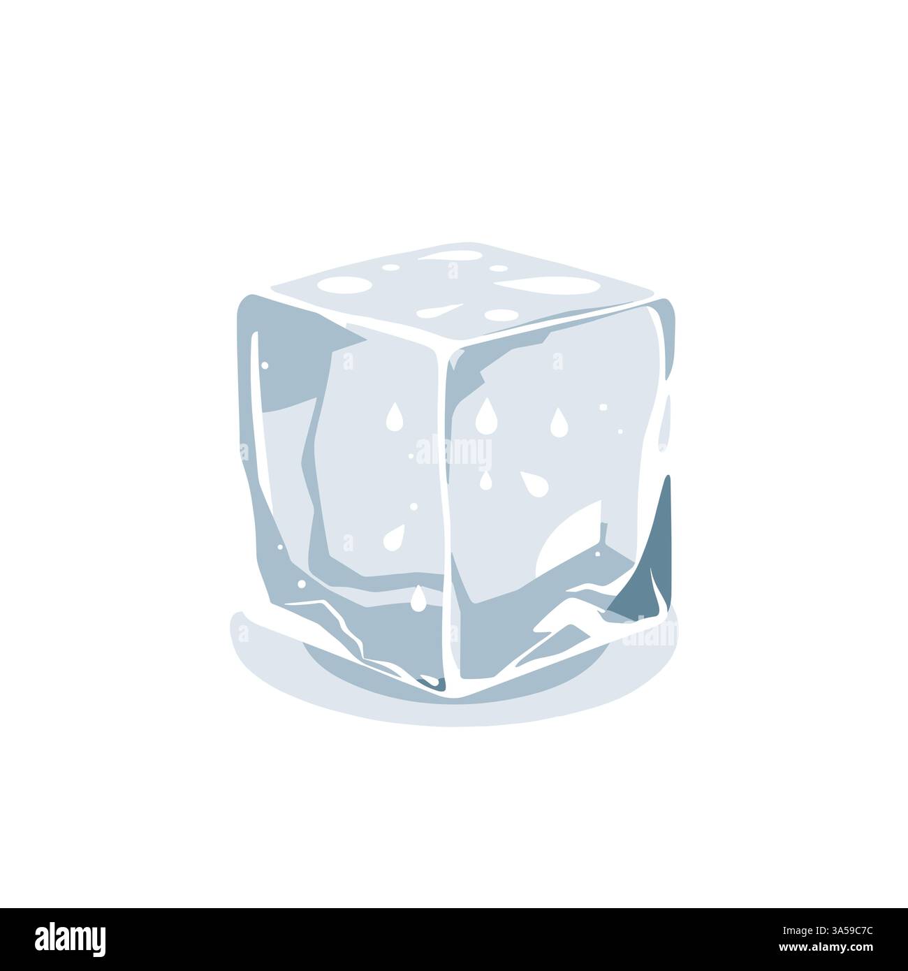 A solitary ice cube, rendered in a digital illustration, reflects light ...