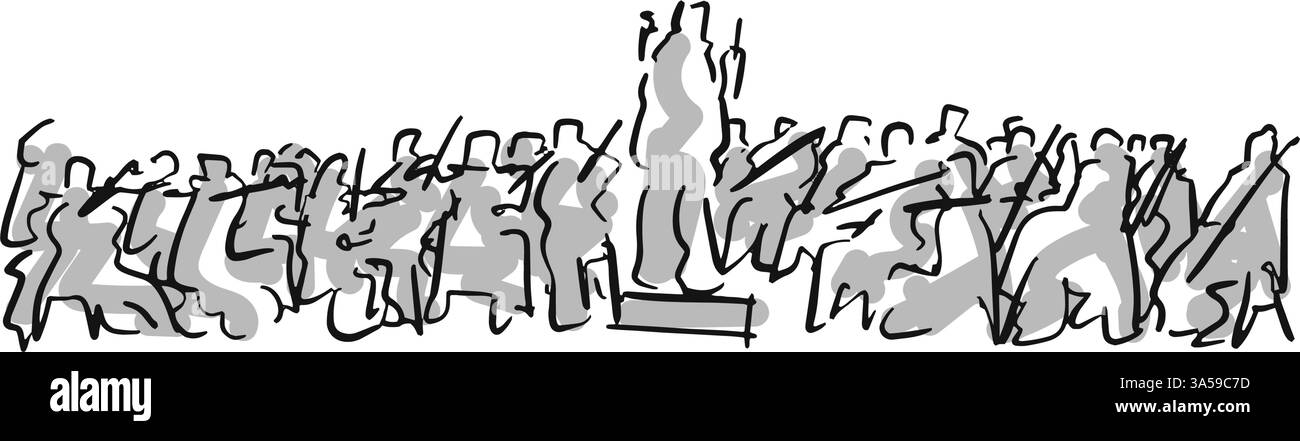 Abstract Sketch, Hand Drawing of Philharmonic Orchestra band with the ...