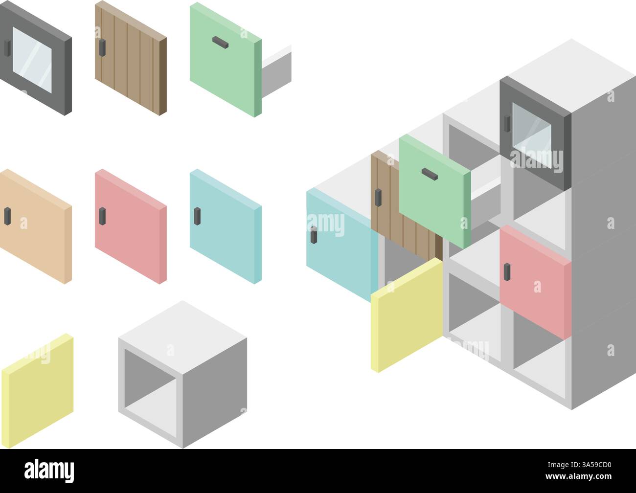 Set of Cabinet with variety of front options such as drawer, glasses ...