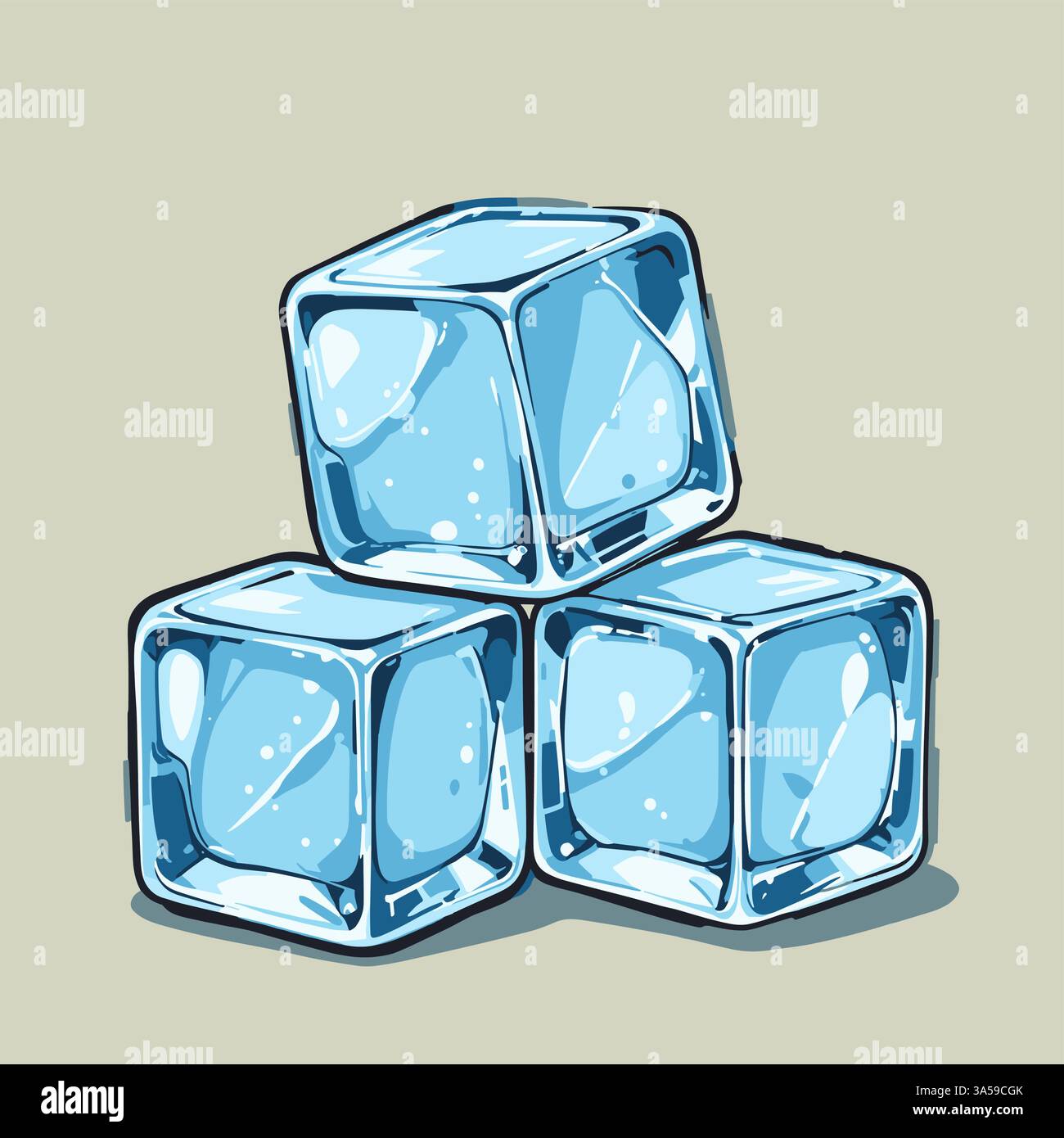 A detailed illustration of three crystal-clear ice cubes stacked ...