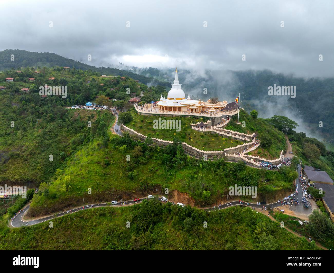 The image captures the Mahamevnawa Buddhist Monastery in Ella, Sri ...