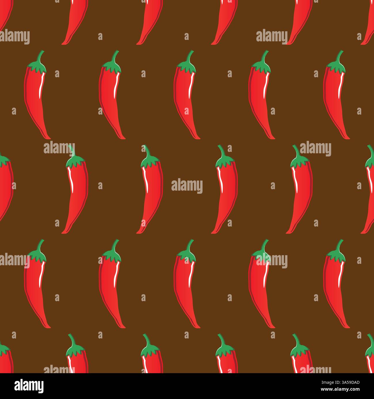 Red chilli stock vector seamless pattern on brown background for ...