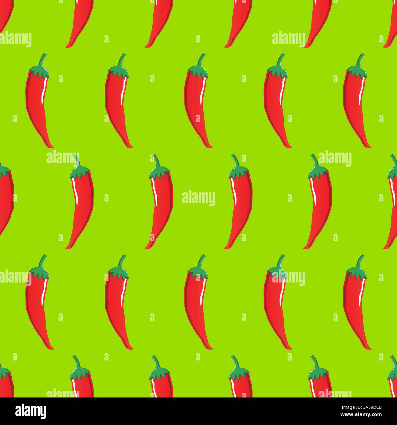 Red chilli stock vector seamless pattern on light green background for ...