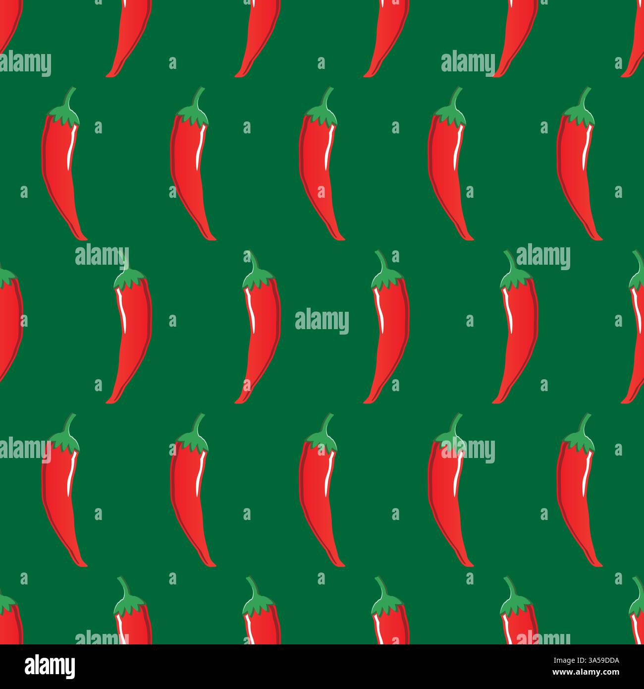 Red chilli stock vector seamless pattern on green background for ...