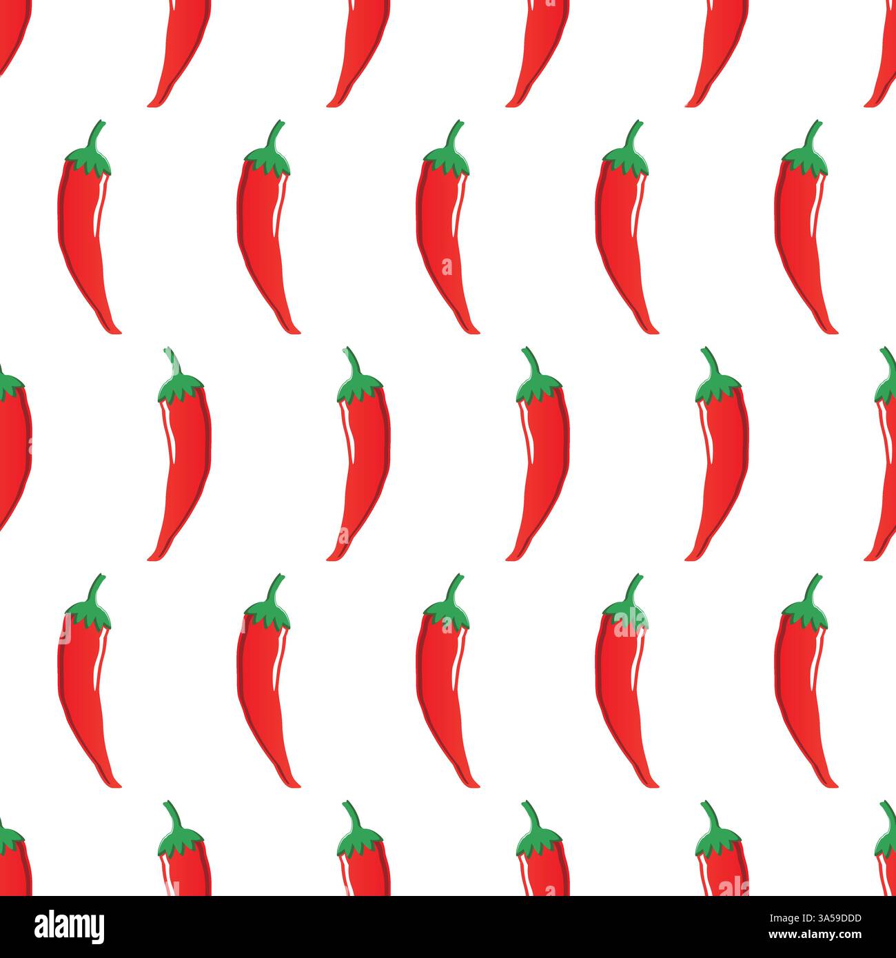 Red chilli stock vector seamless pattern on white background for ...