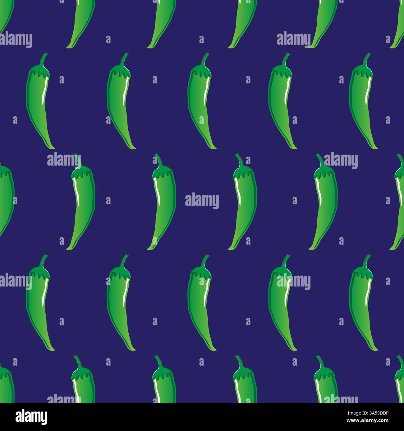 Green chilli stock vector seamless pattern on blue background for ...