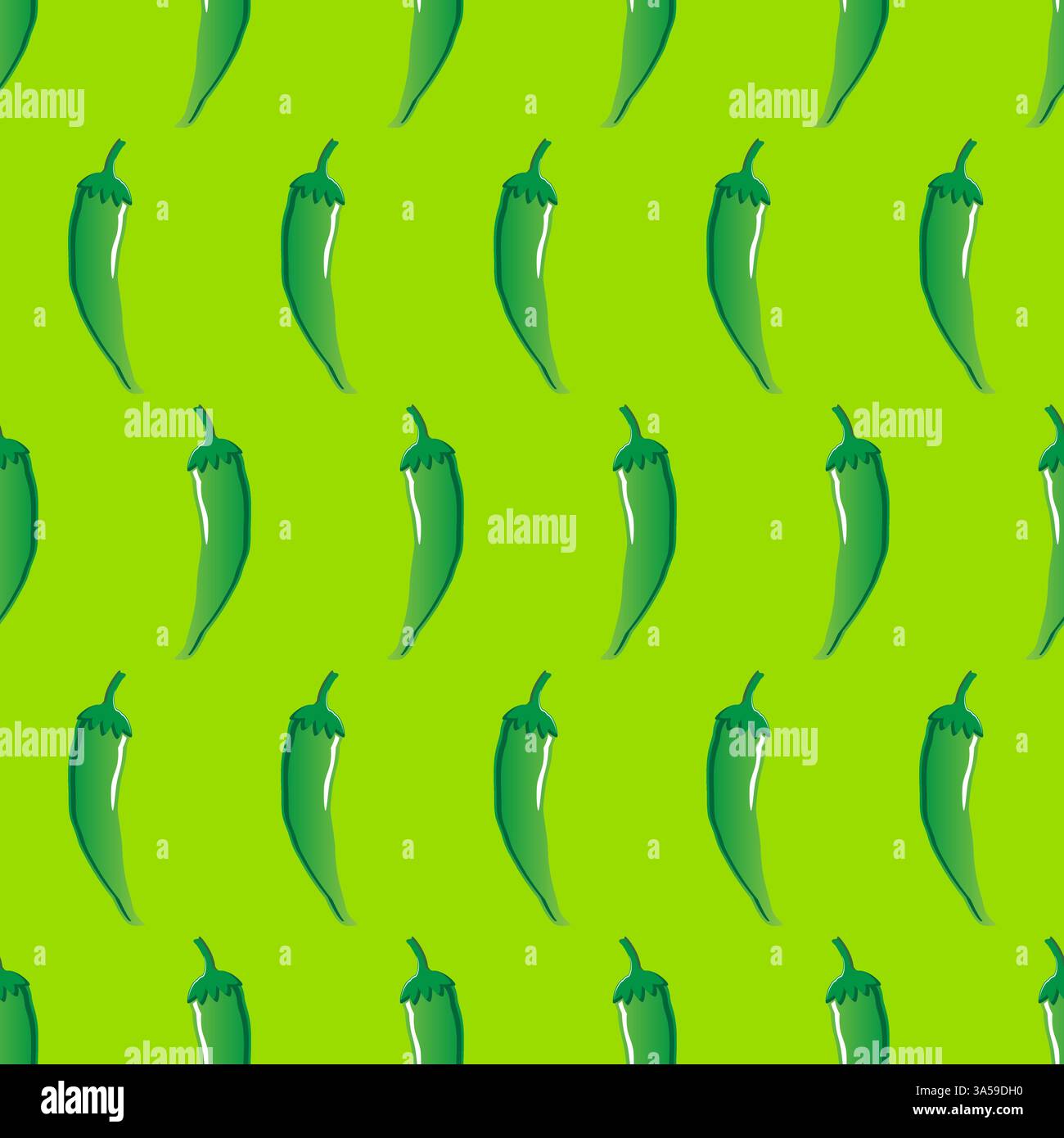 Green chilli stock vector seamless pattern on light green background ...