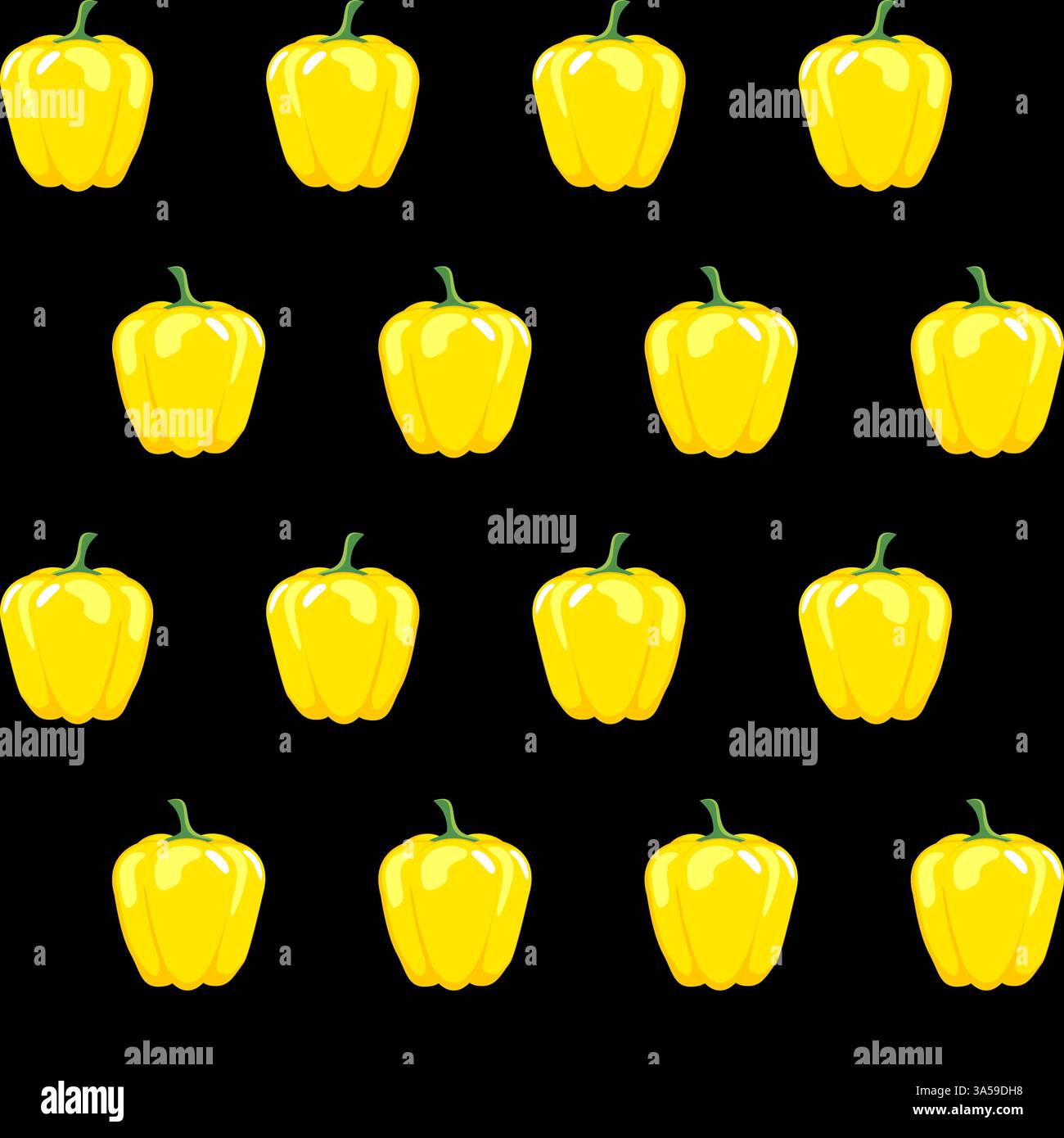 Yellow bell pepper stock vector seamless pattern on black background ...