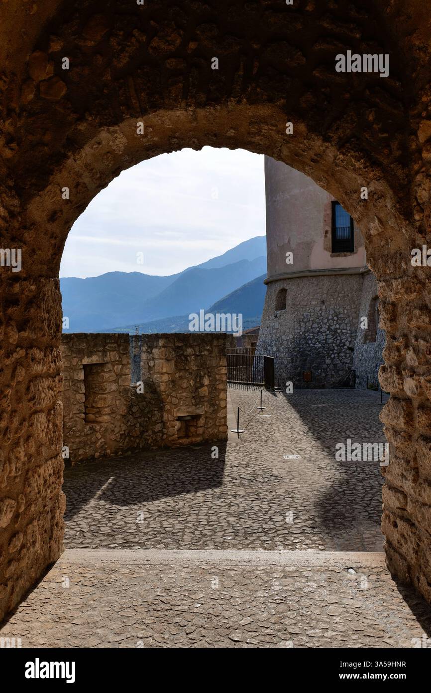The entrance arch in a medieval castle of Venafro, a town of Molise ...