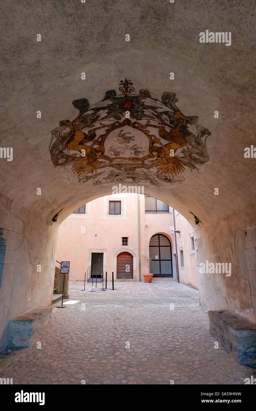 The entrance arch in a medieval castle of Venafro, a town of Molise ...
