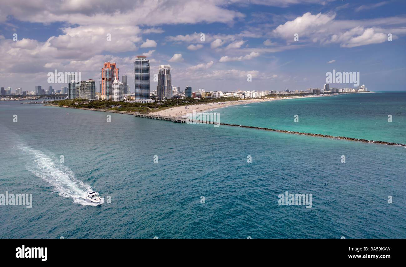 Miami Beach aerial view with skyline. Miami from above. Miamis famous ...