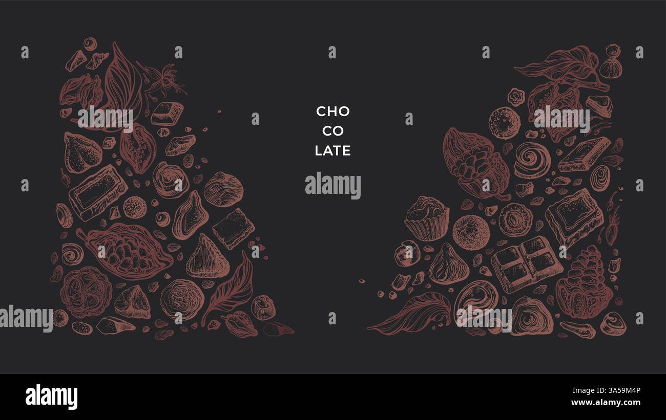 Chocolate truffles with cocoa powder, praline, bonbon . Vector sketch ...