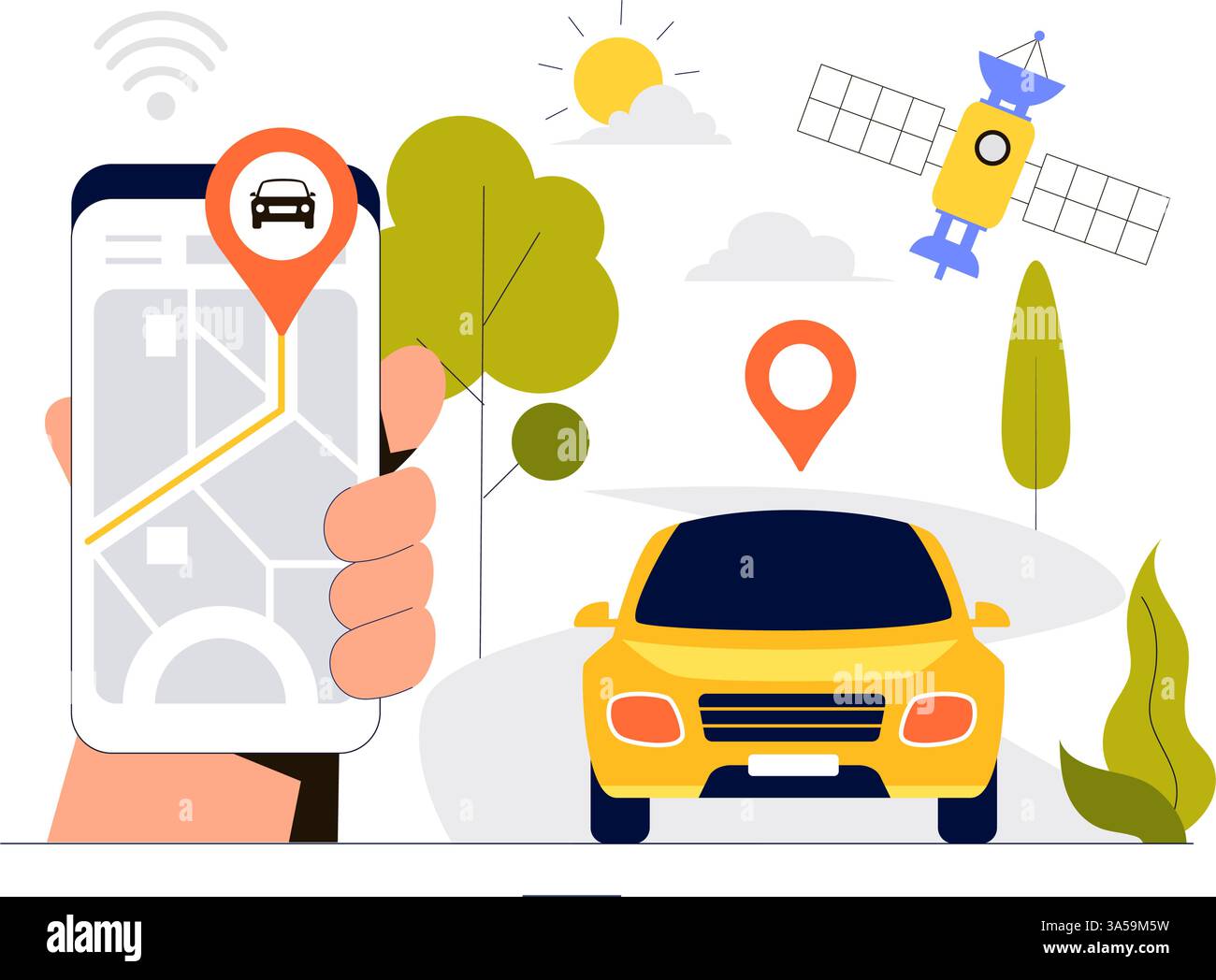 Vehicle Tracking Vector Illustration Featuring Workers Loading Products ...