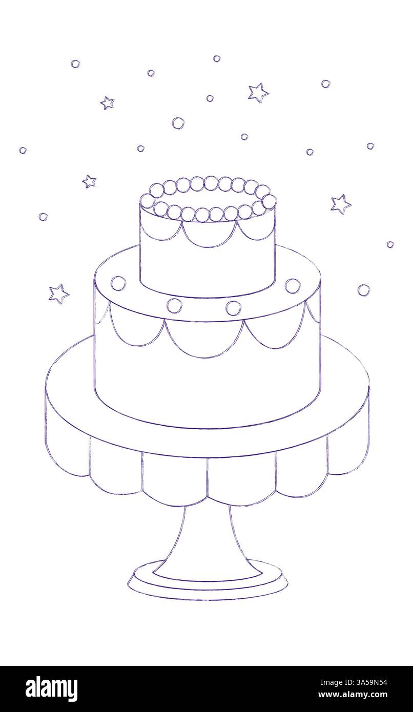 Illustration of a Celebration Cake. Fairytale element in sketch style ...