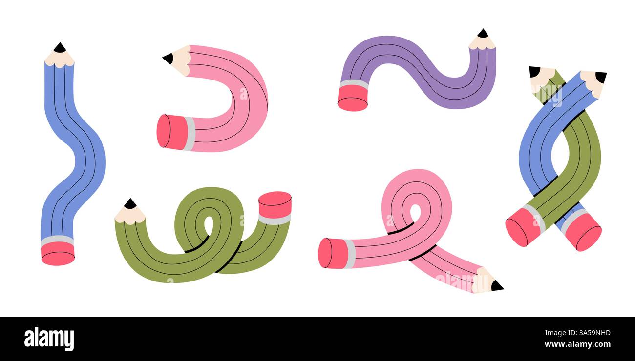Pencils set vector illustration. Twisted flexible colorful simple ...