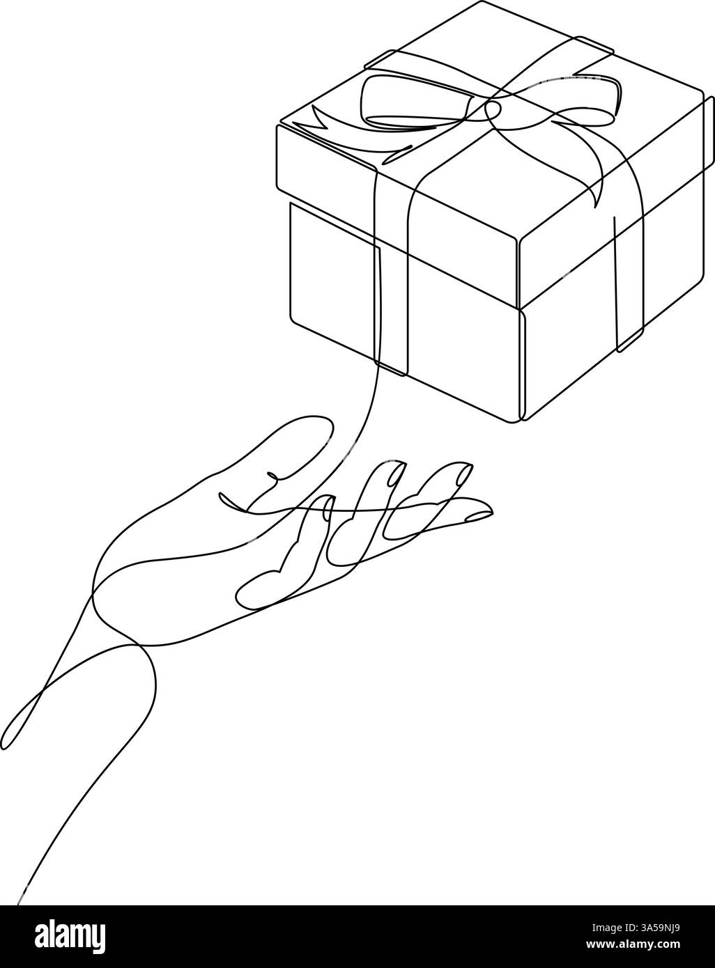 Continuous one line drawing of hand holding gift box. Hand holds ...