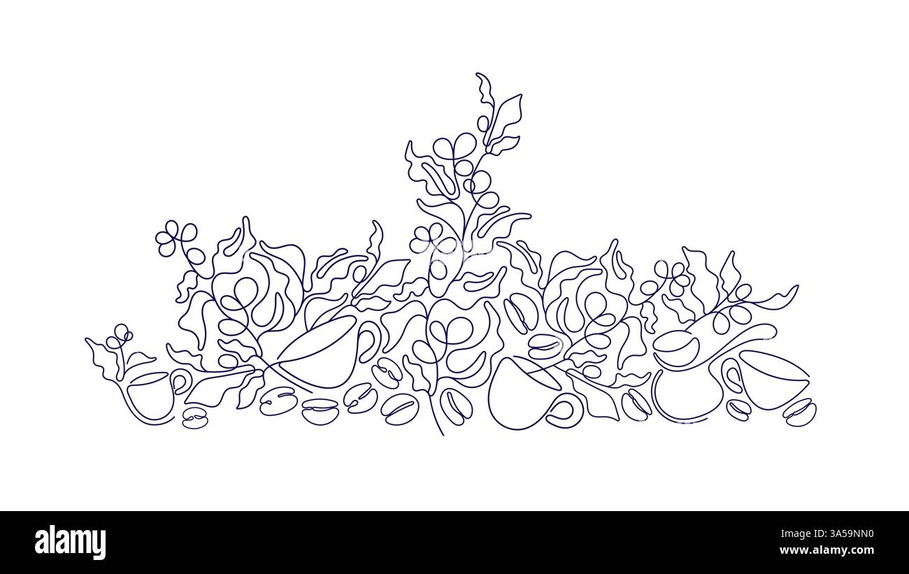 Abstract linear cups, cezve of aroma coffee. Tropical West African bush ...