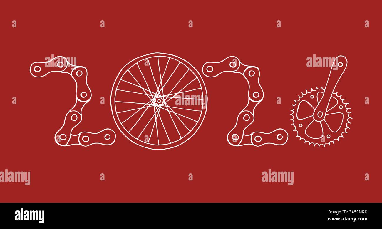 Bicycle Happy New Year 2026 red background Stock Vector Image & Art - Alamy