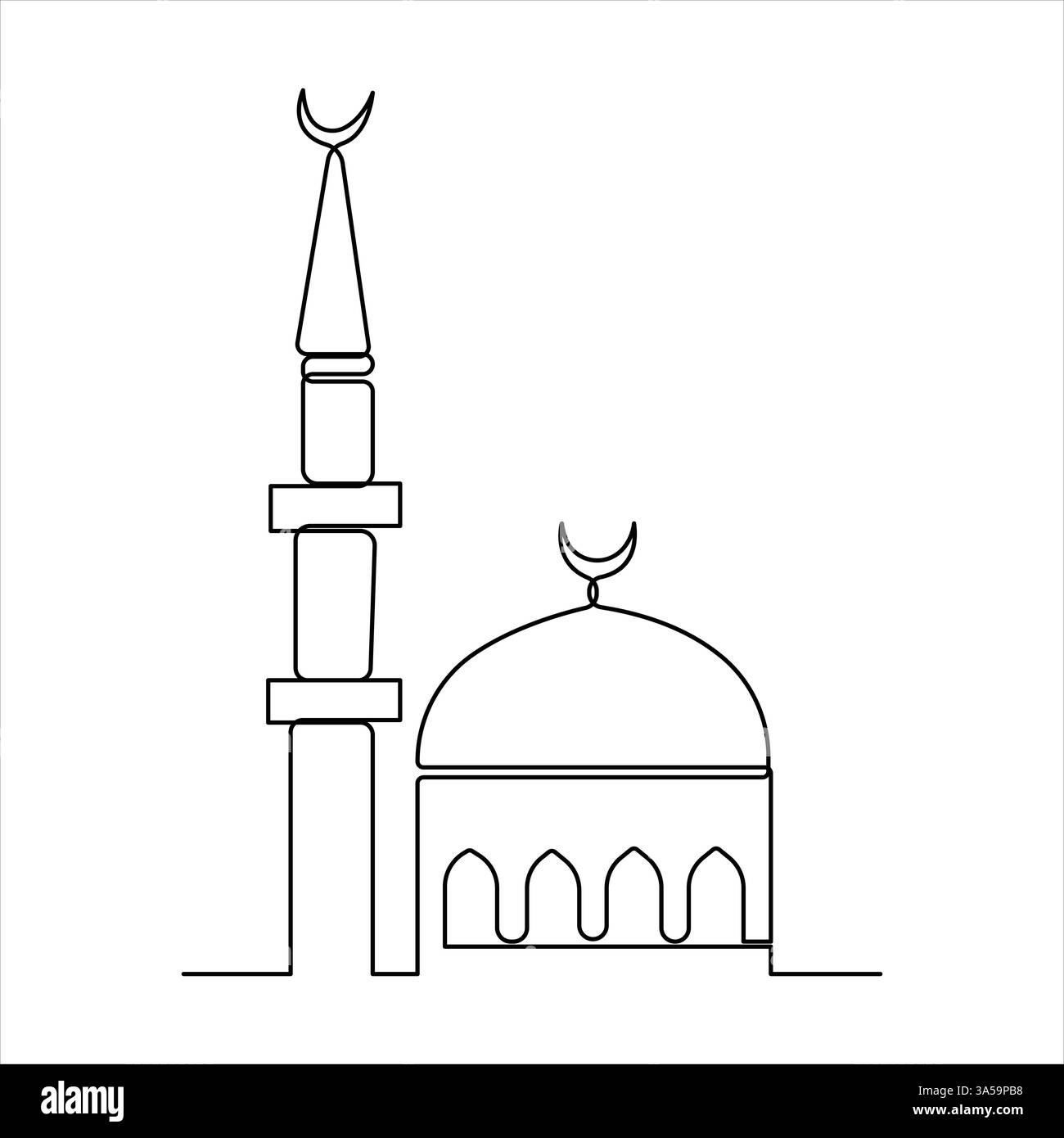 One continuous Line art drawing of Mosque vector illustration Stock ...
