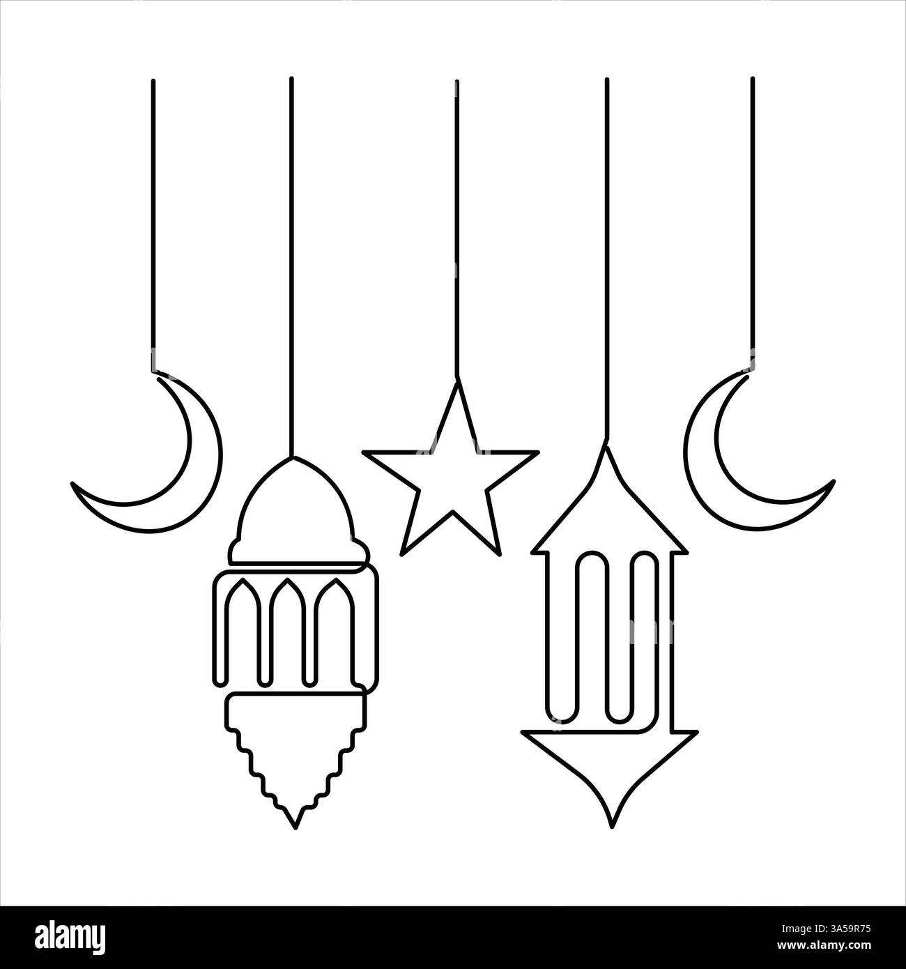 Ramadan Kareem continuous one line art drawing of Eid Mubarak Islamic ...