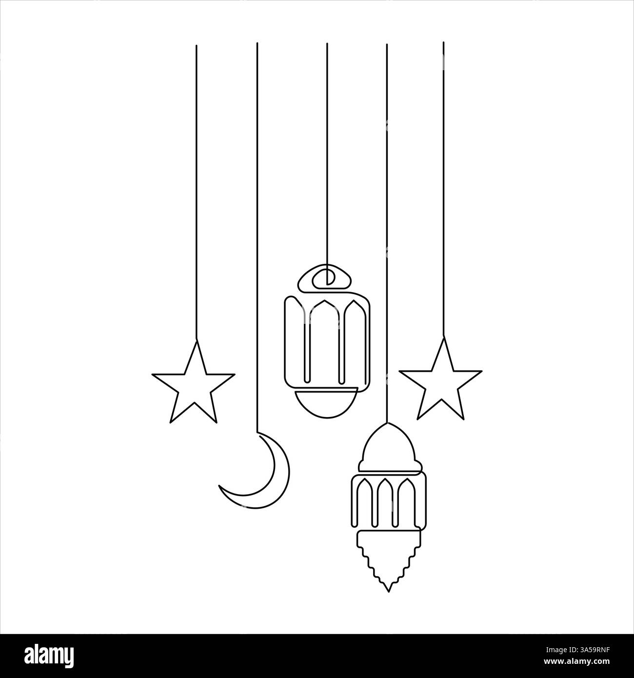 Ramadan Kareem continuous one line art drawing of Eid Mubarak Islamic ...