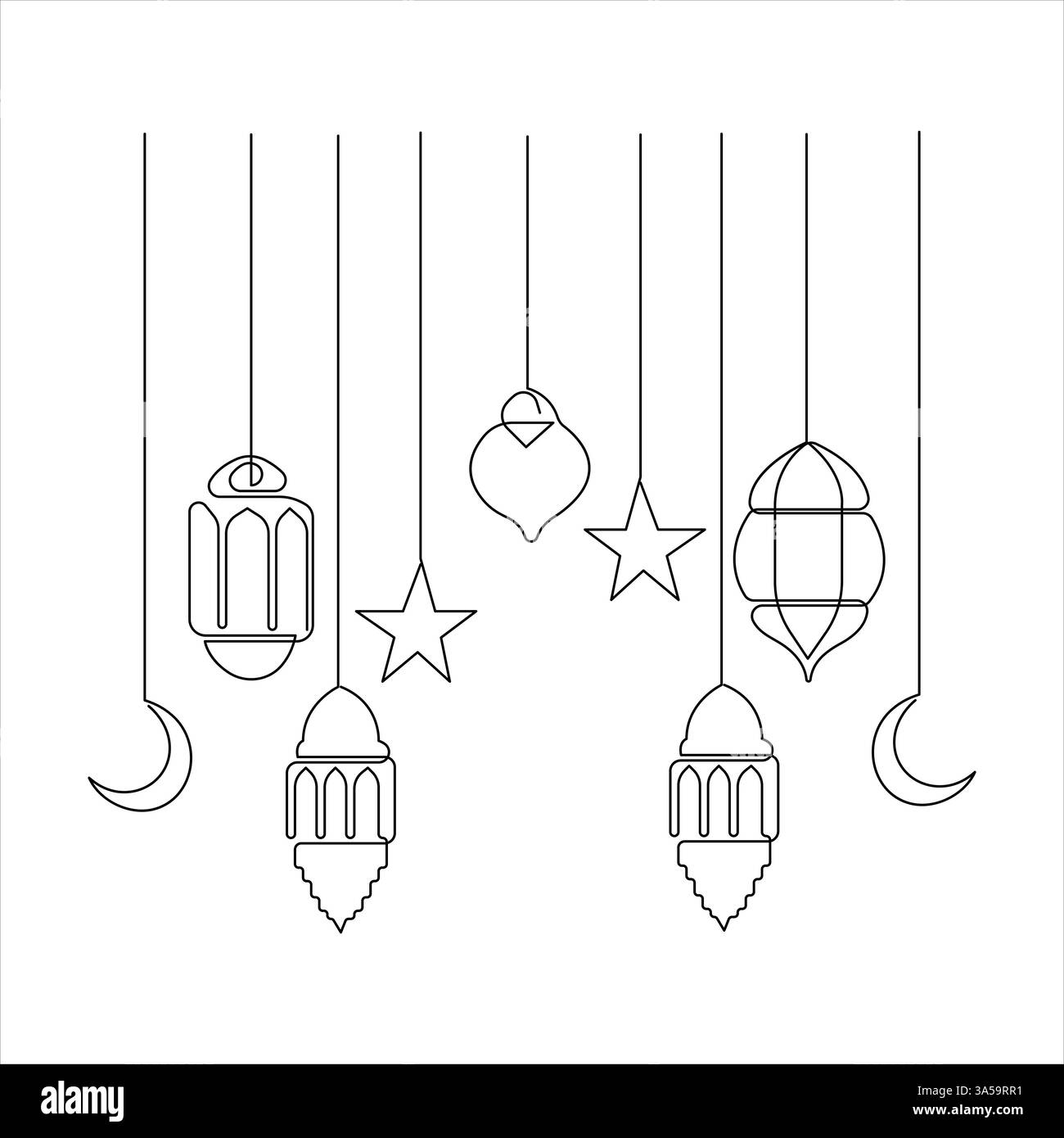 Ramadan Kareem continuous one line art drawing of Eid Mubarak Islamic ...