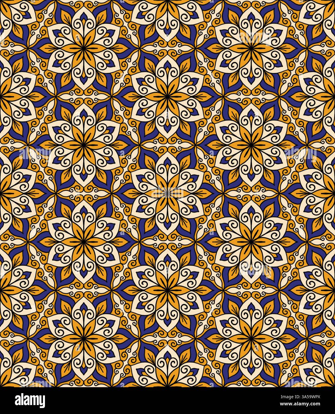 Orange and purple mandalas seamless pattern. Traditional Arabic, Indian ...