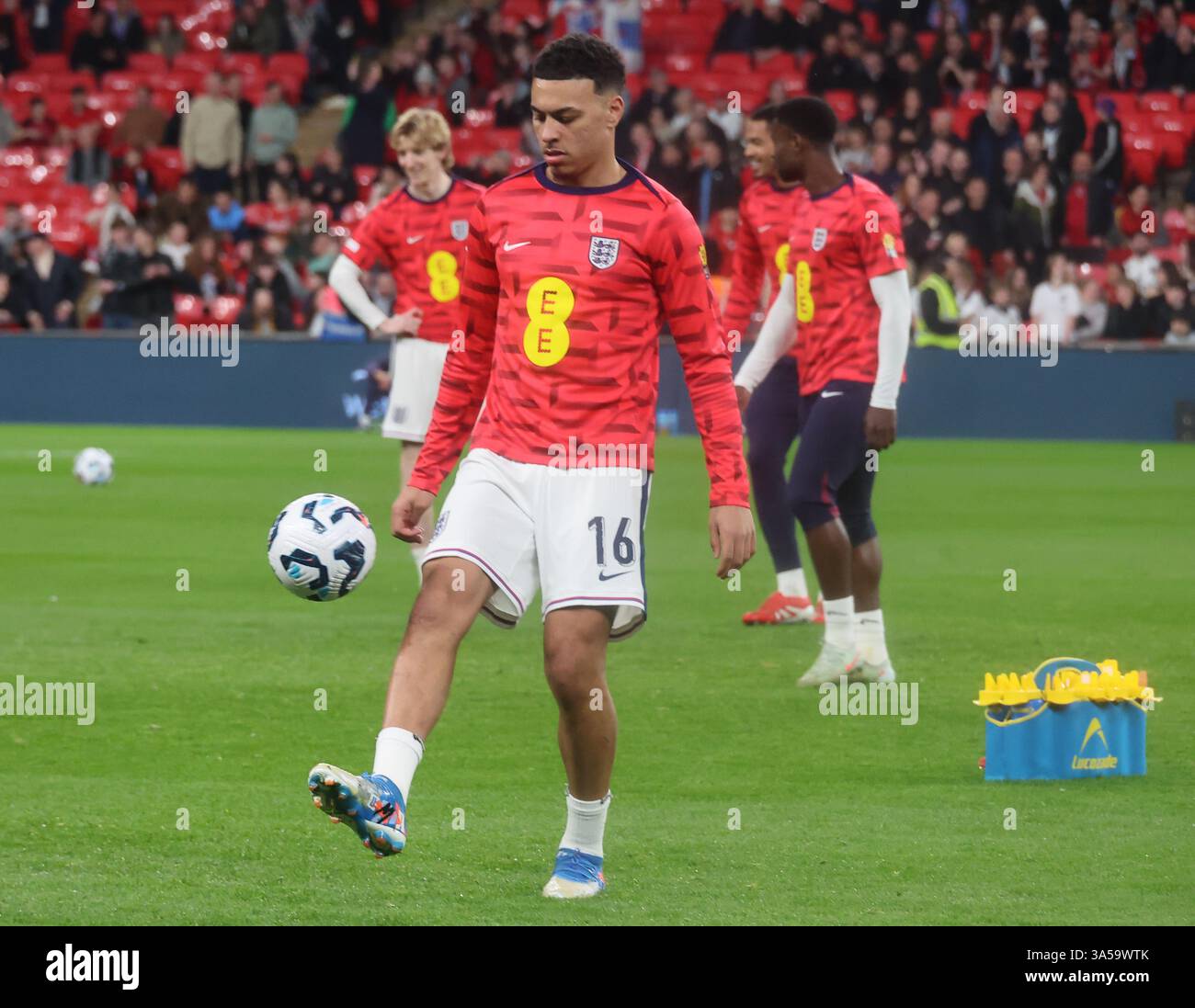 Morgan Rogers(Aston Villa)of England during the pre-match warm-up ...
