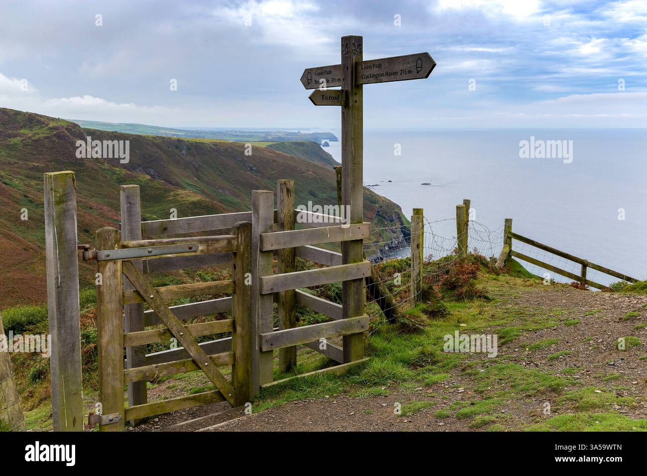 Coastal, North Cornish Signpost and Kissing Gate View, Looking Along ...