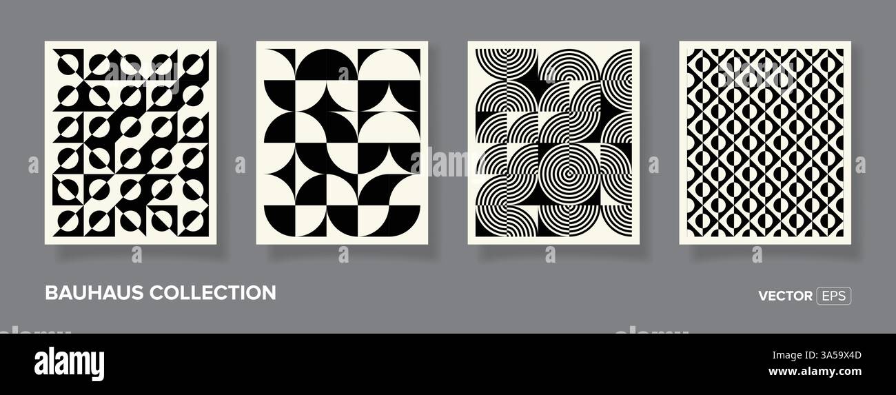 Retro bauhaus black and white 4 geometric vector pattern minimal ...