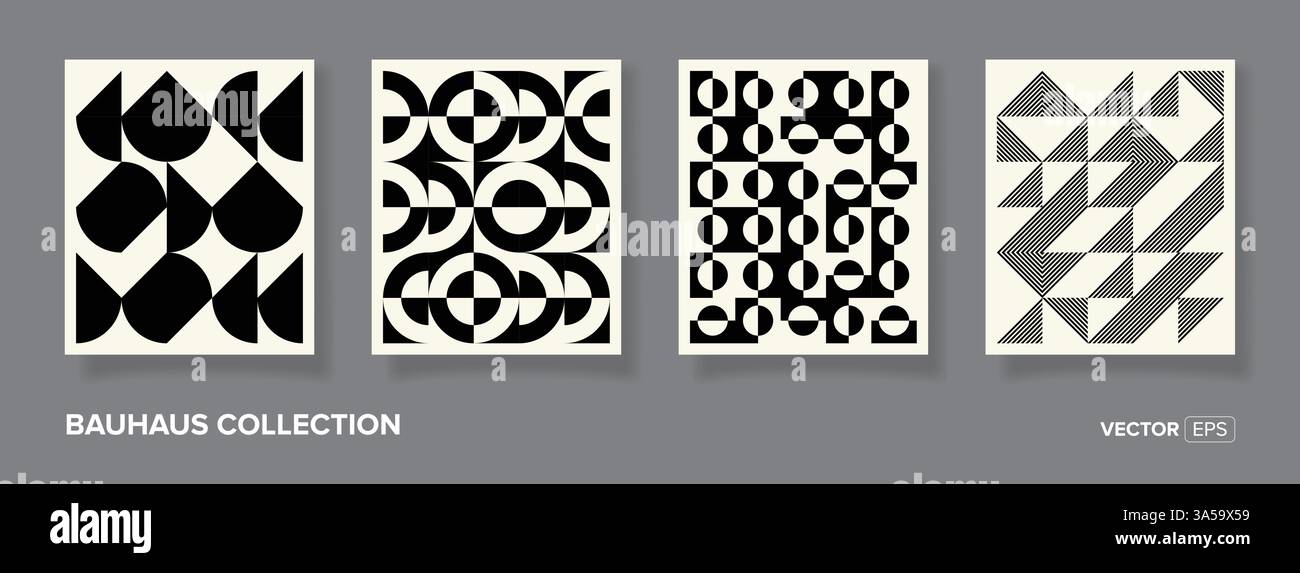 Retro bauhaus black and white geometric vector pattern minimal posters ...