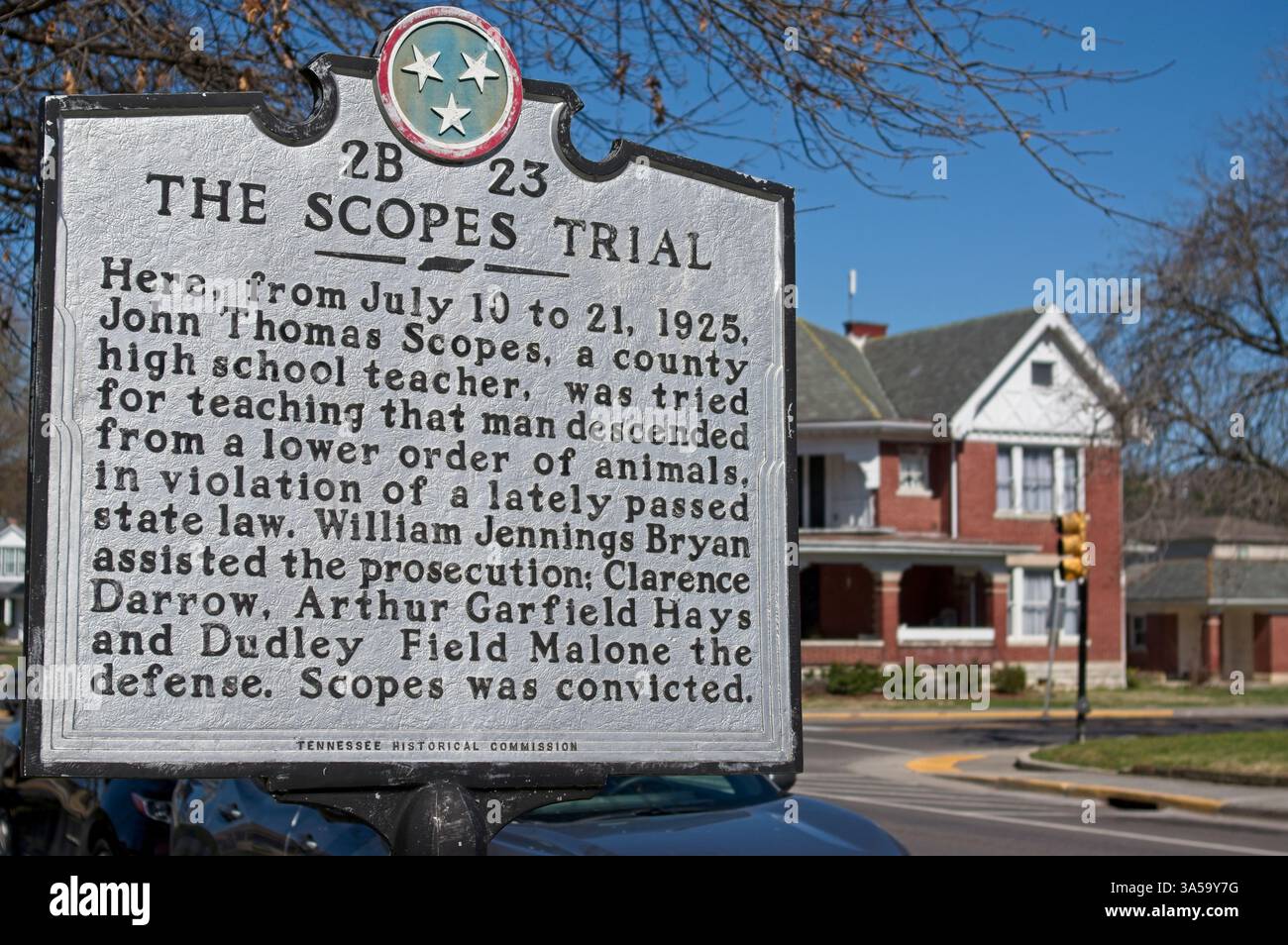 03-21-2025 - Dayton, Tennessee USA - Scopes Trial historical sign in ...