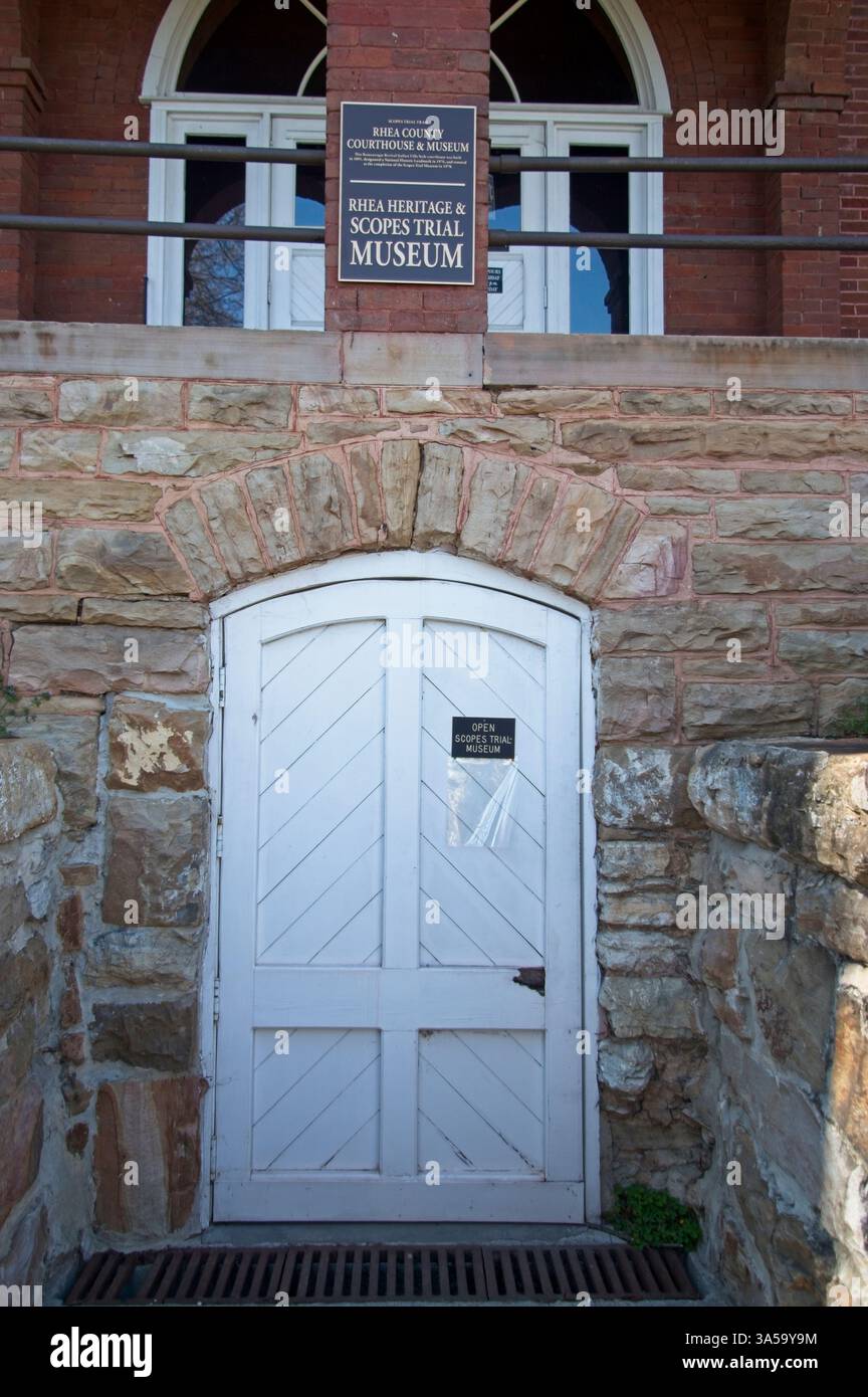 03-21-2025 - Dayton, Tennessee USA - Cellar entrance to the Rhea County Courthouse and Scopes ...