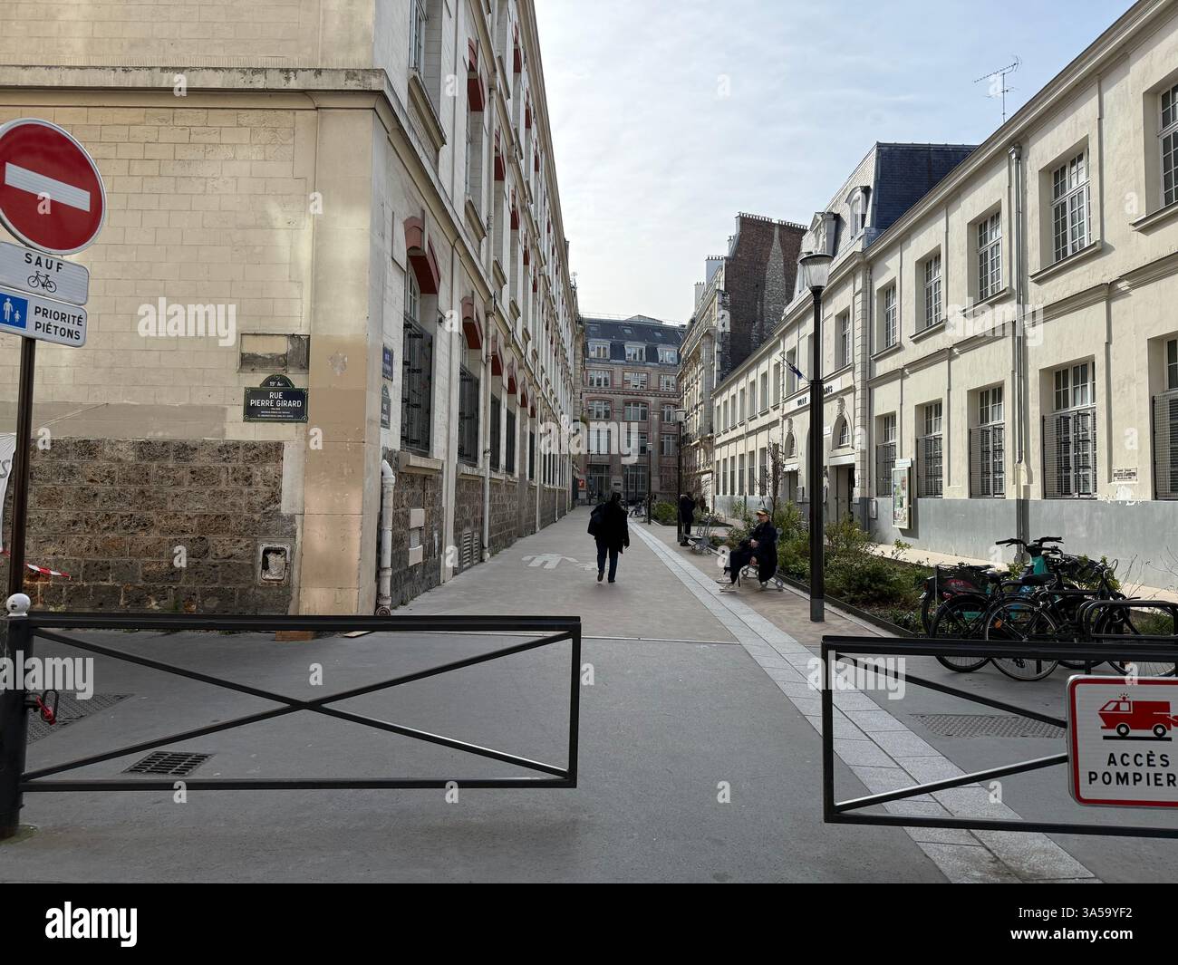Paris, France. 20th Mar, 2025. A person walks through a car-free street ...