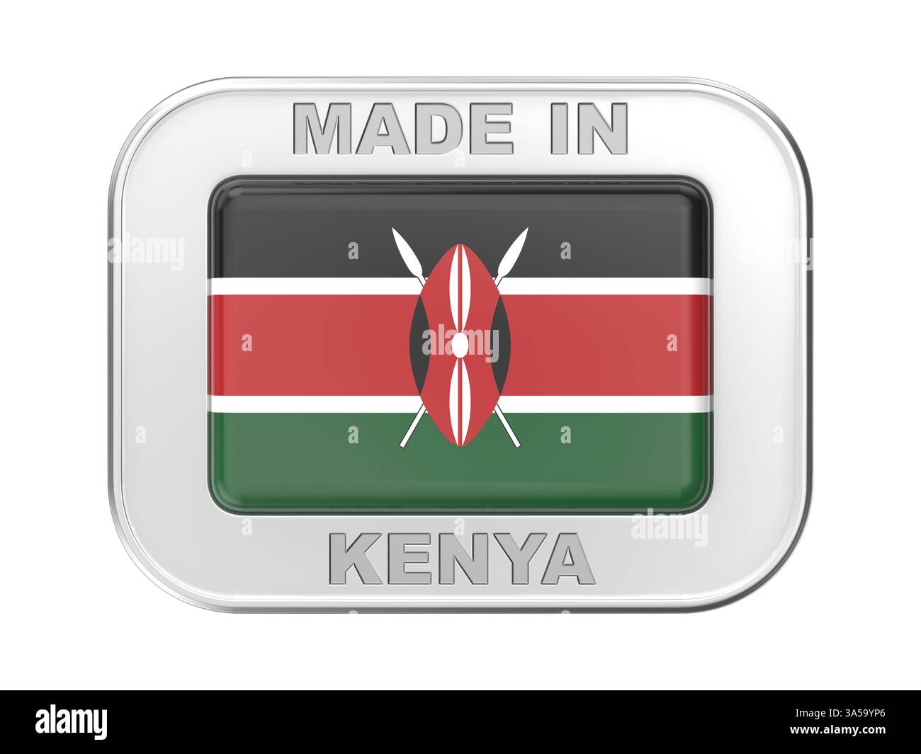 Made in Kenya, silver badge with the flag of Kenya Stock Photo - Alamy