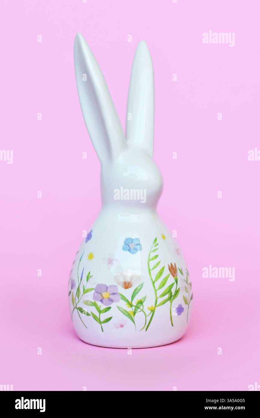 Cute white Easter bunny home decor figurine painted with spring flowers ...