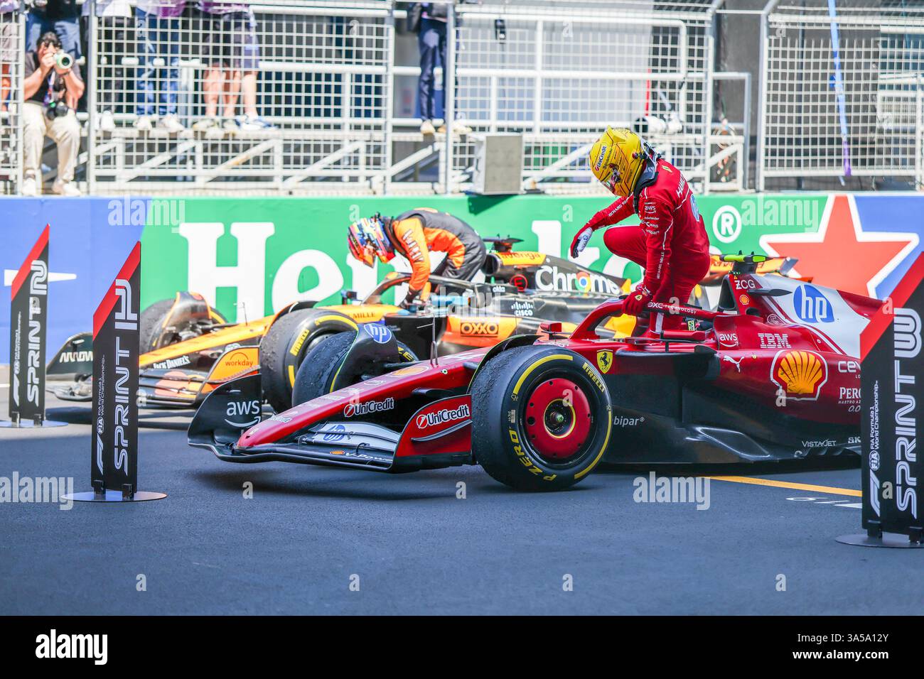 LEWIS HAMILTON (GBR) of Scuderia Ferrari #44 after the sprint race win ...