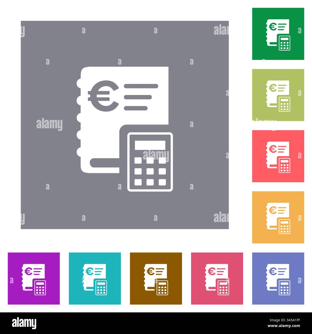 Solid icon set of a ledger with a Euro symbol and a calculator ...
