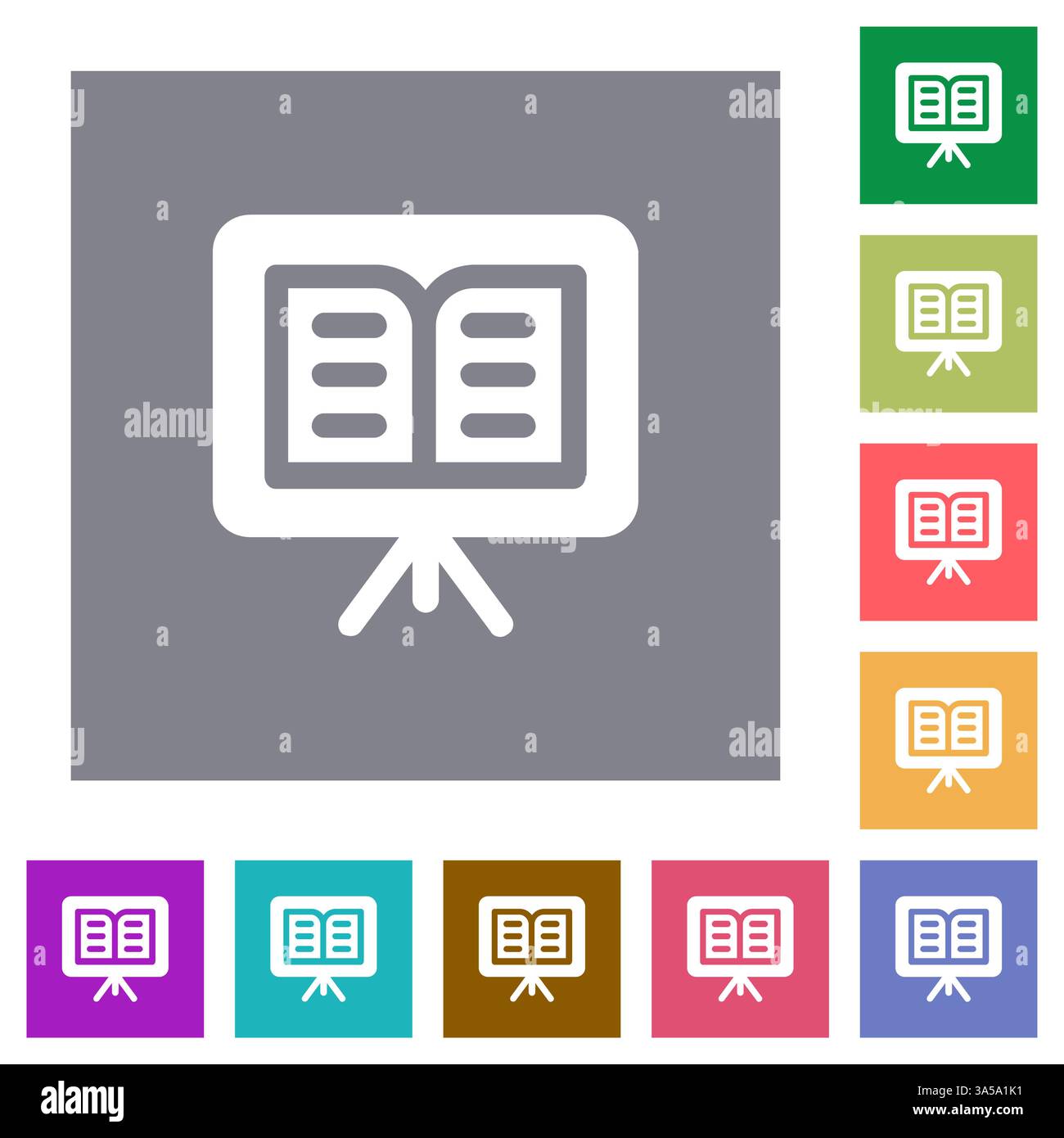 Orchestral music sheets stand solid flat icons on simple color square backgrounds Stock Vector ...