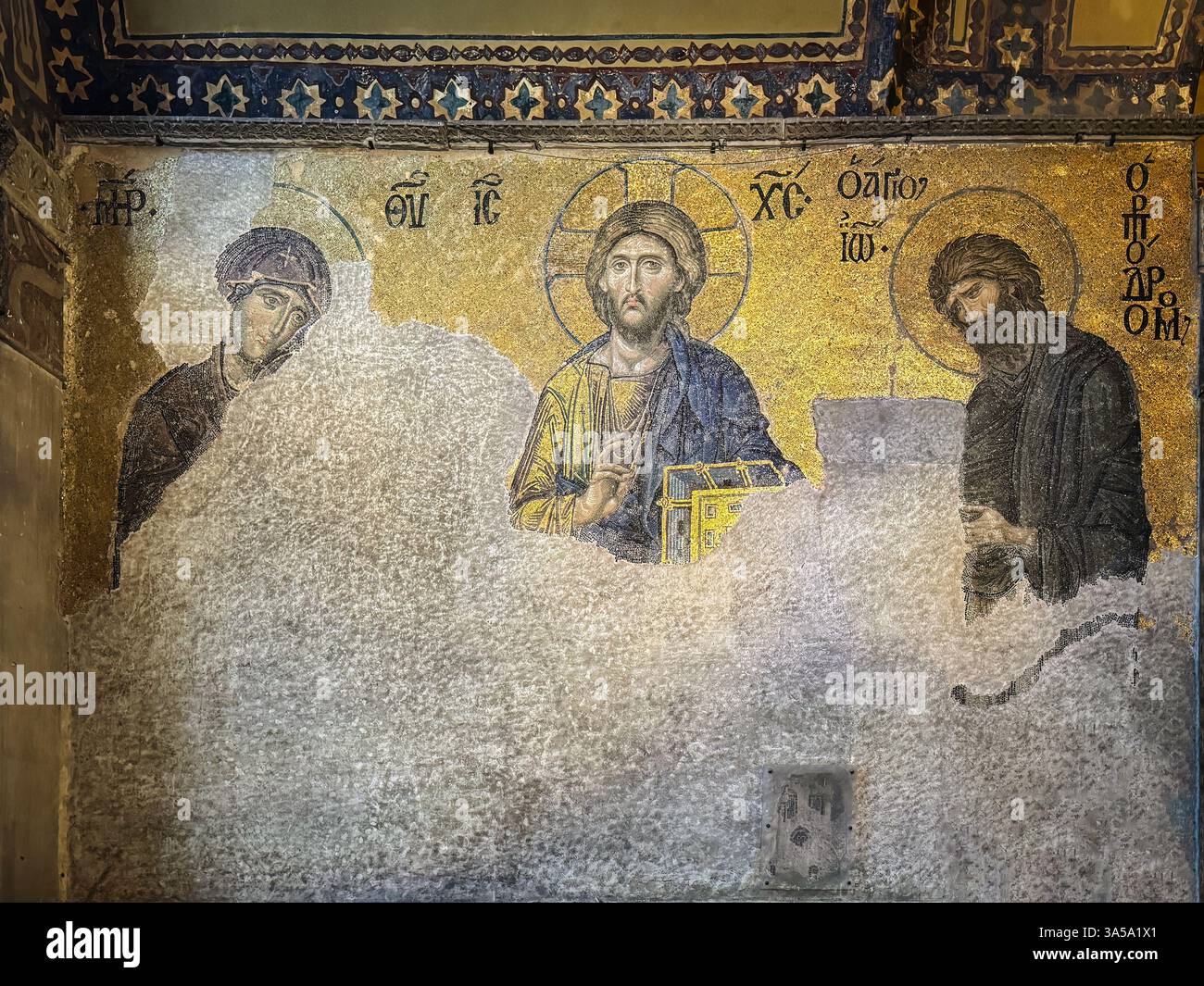 Istanbul, Turkey, Feb, 18 2025: 13th century Deesis Mosaic representing the Virgin Mary, the ...
